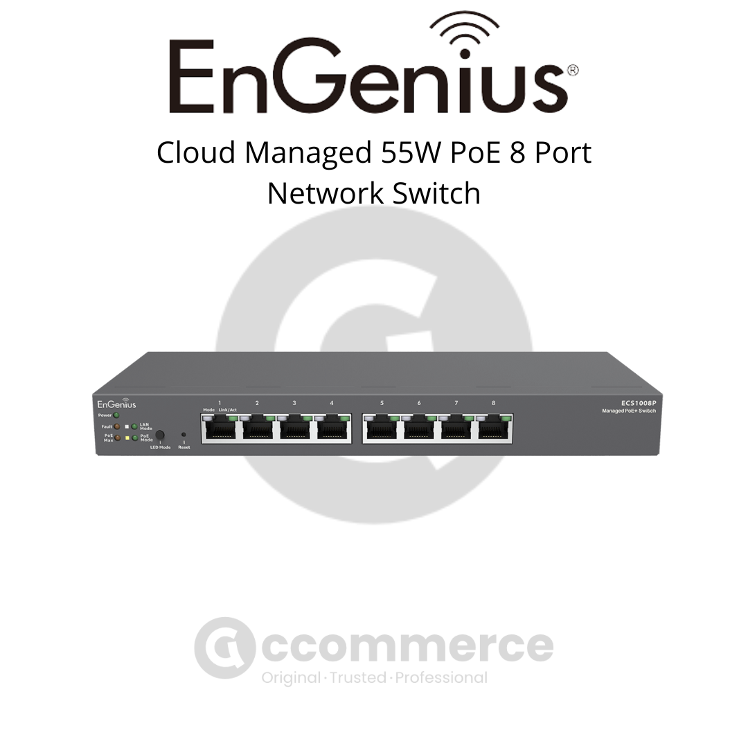 Cloud Managed 55W PoE 8 Port Network Switch - Accommerce