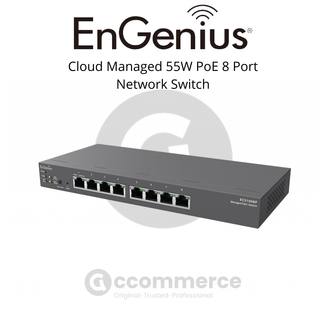 Cloud Managed 55W PoE 8 Port Network Switch - Accommerce.id